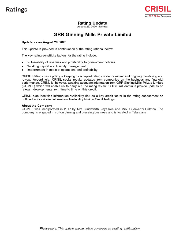 GRR Ginning Mills Private Limited-Ru - RR | PDF