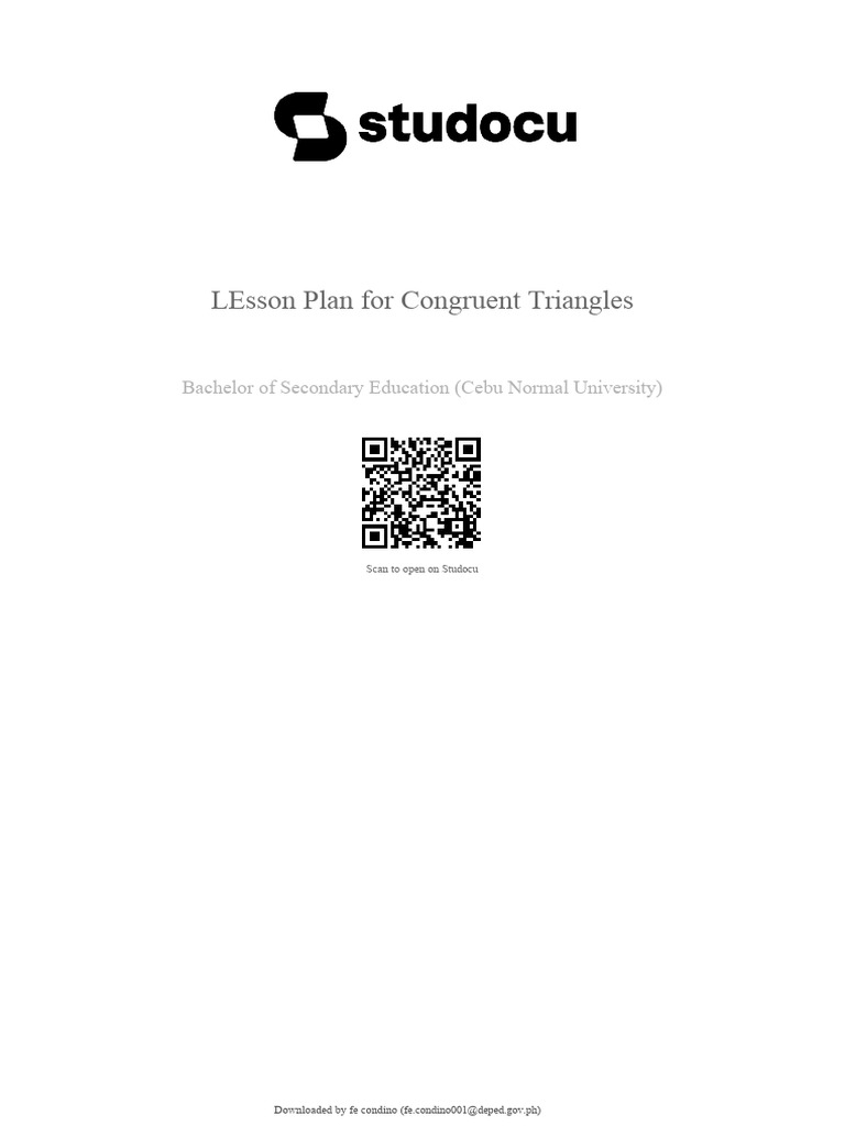 Lesson Plan For Congruent Triangles | PDF | Triangle | Lesson Plan
