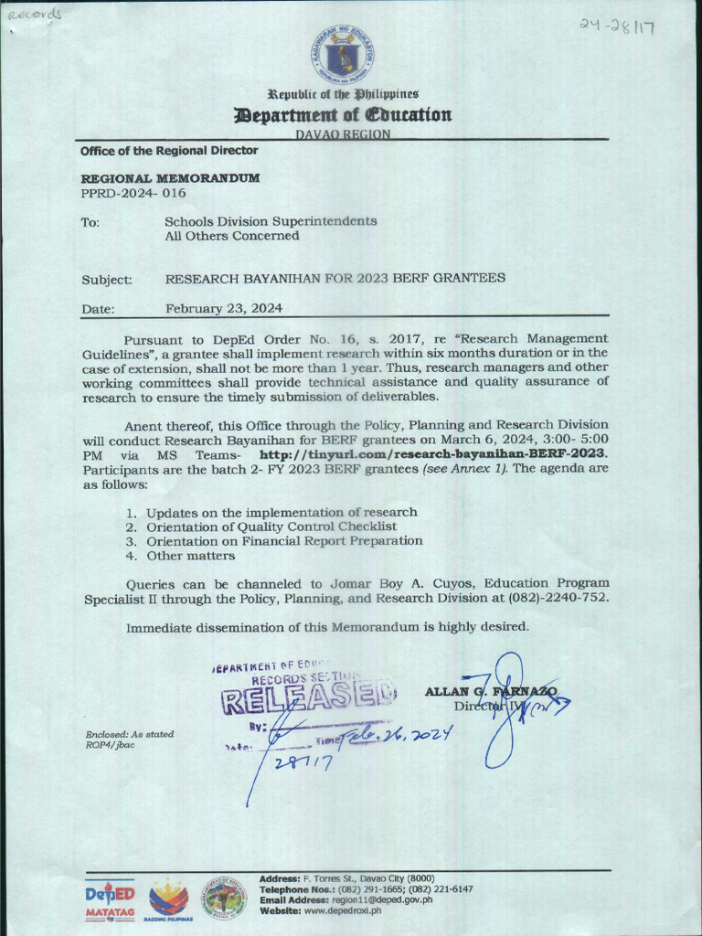 RM PPRD 2024 016 Research Bayanihan For 2023 Berf Granters | PDF