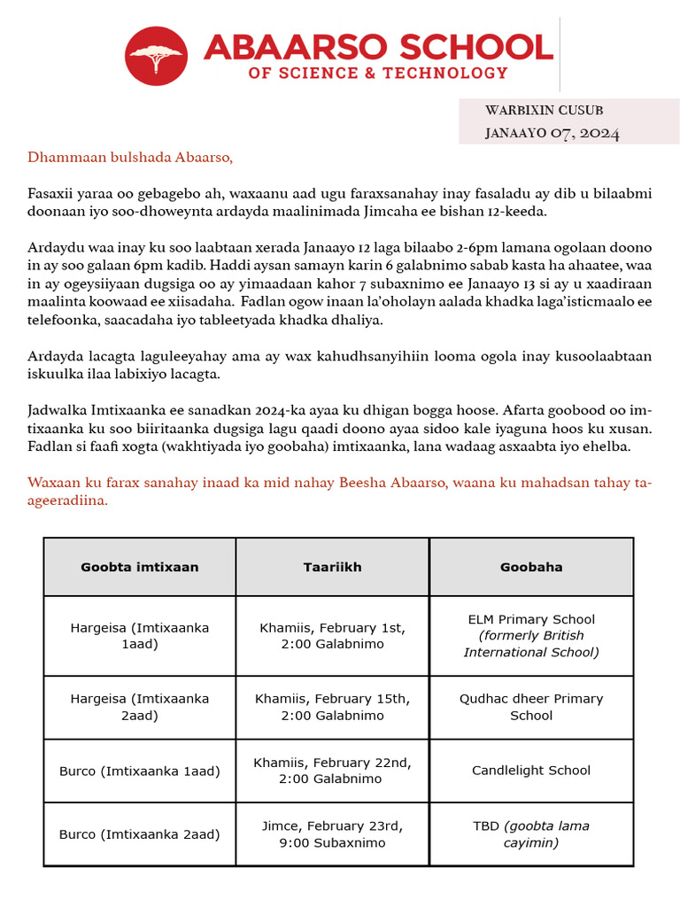 Abaarso Community Update - January 7 - 2024 | PDF | Personal Computing ...