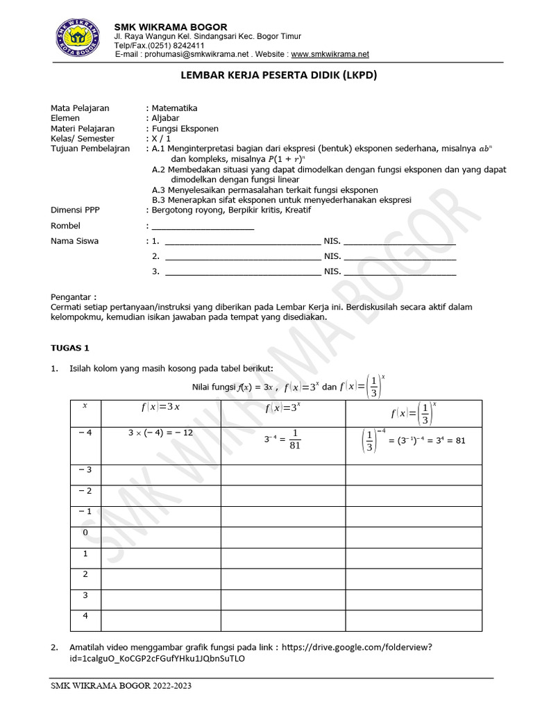 LKPD Fungsi Eksponen | PDF