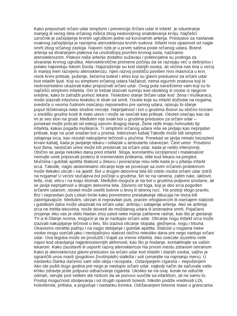 Kako Prepoznati Srčani Udar Simptomi I Prevencija | PDF