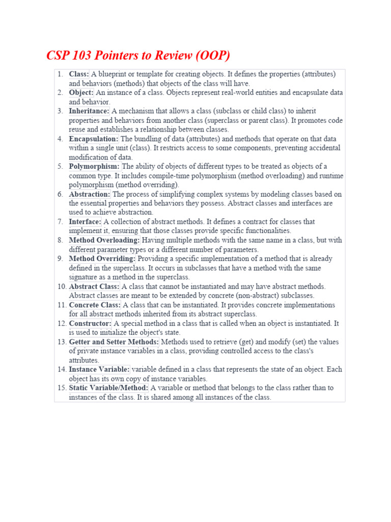 CSP 103 Pointers To Review | PDF