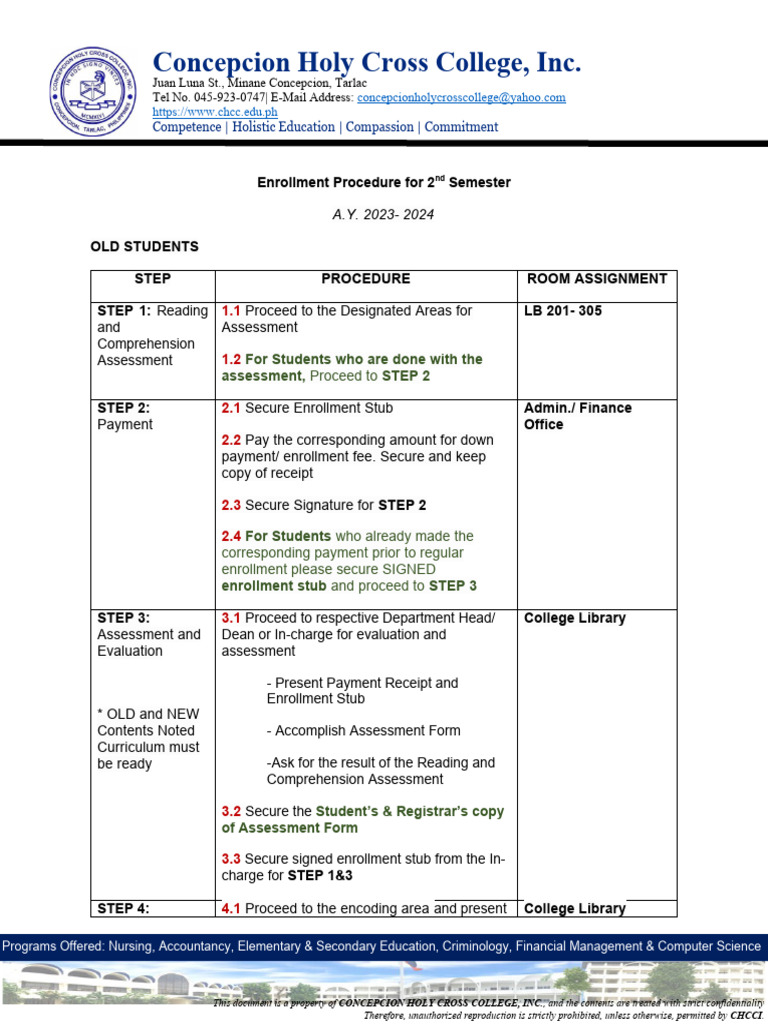 CHCCI 2nd Semster Enrollment Procedure | PDF