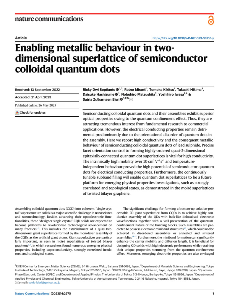 Enabling Metallic Behaviour in Two-Dimensional Superlattice of ...