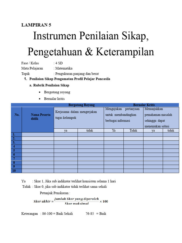 Instrumen Penilaian Sikap, Pengetahuan & Keterampilan | PDF