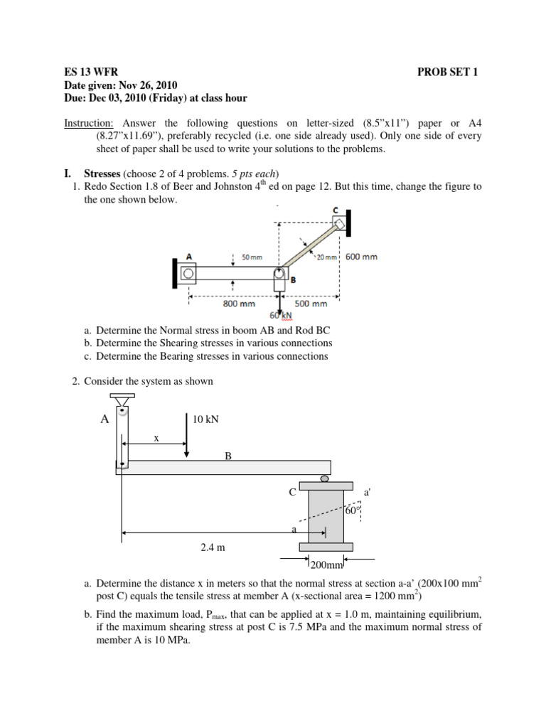 Es 13 Prob Set 1 | PDF | Young's Modulus | Strength Of Materials