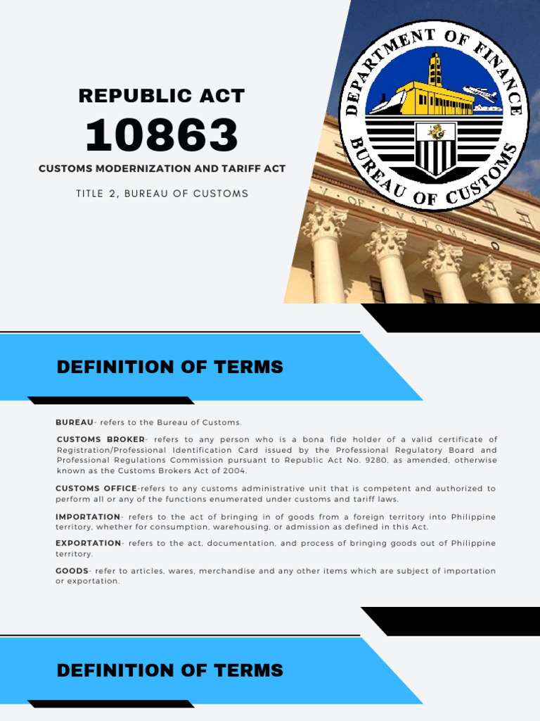 R.A. 10863 Title 2. Bureau of Customs Presentation | PDF | Customs | Justice