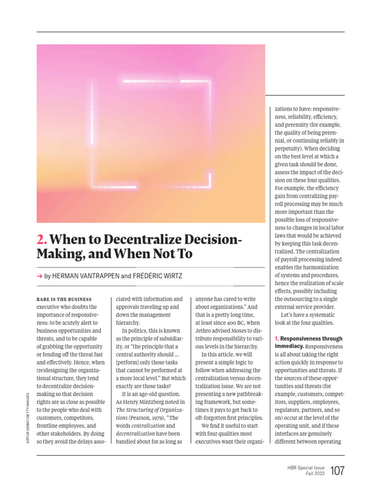 When To Decentralize Decision Making And When Not To Pdf Regulatory Compliance