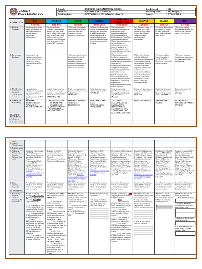 Grade 6 DLP Q2 W2D2 | PDF