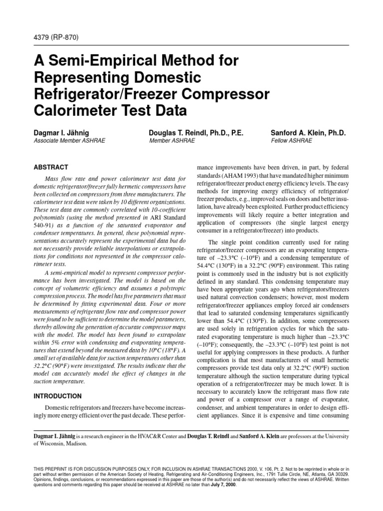 Refrigerator Compressor Test Data Analysis | PDF | Refrigerator ...