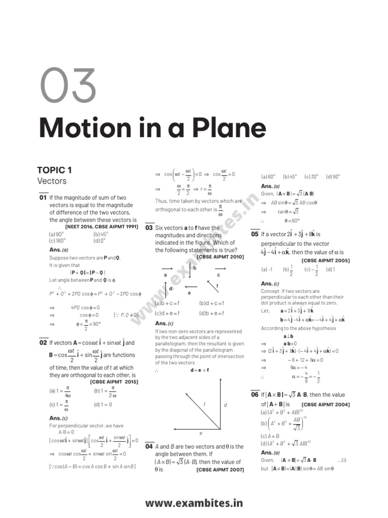 NEET Motion in a Plane Questions | PDF