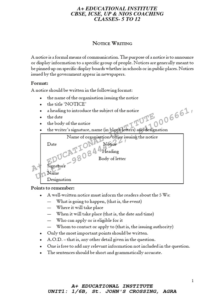 ICSE Notice Writing Guidelines | PDF