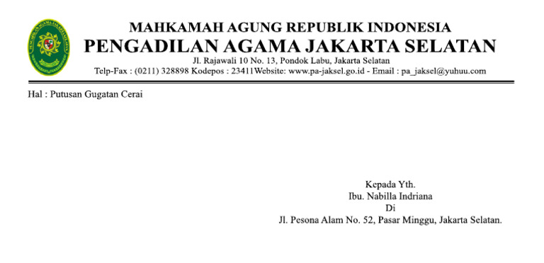 Kop Amplop Pengadilan Agama | PDF
