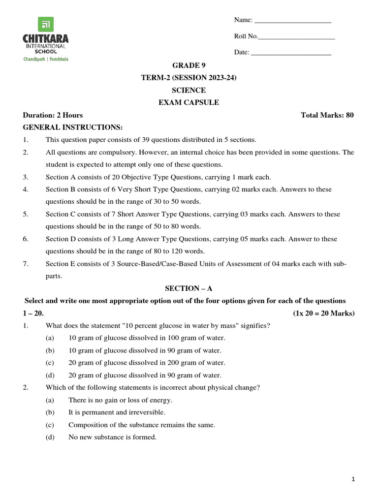 Resource 20240217134255 Grade 9 Final Term Exam Capsule Science | PDF ...