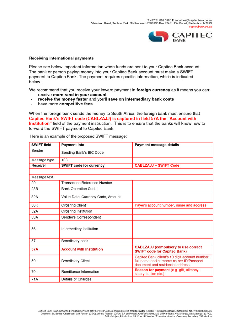 Receiving International Payments To Capitec Bank Clients - Client Copy ...