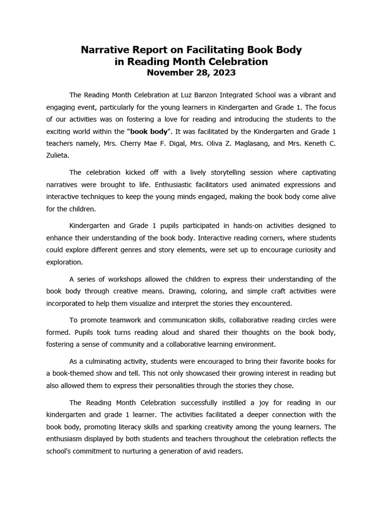 Reading Month Celebration Report | PDF
