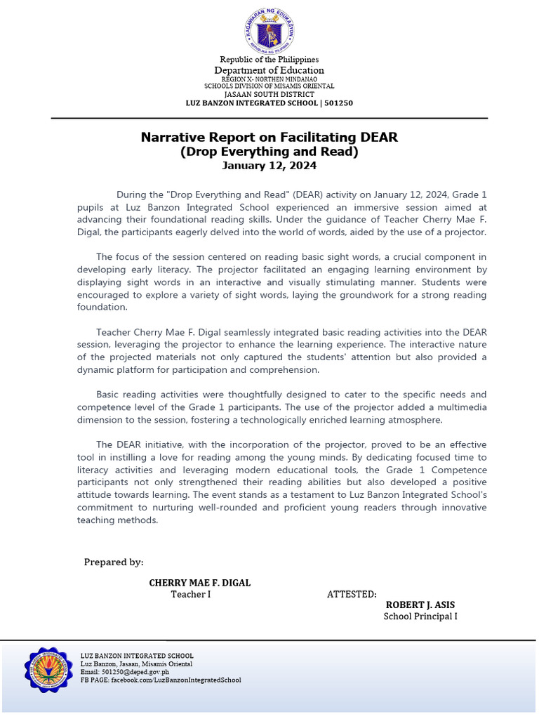 Grade 1 DEAR Reading Session | PDF | Literacy | Learning Methods