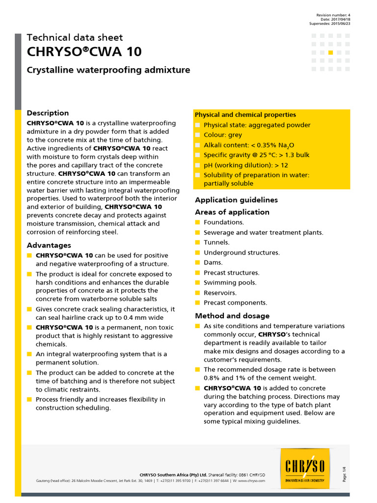 Chryso-Cwa-10 8558 4892 | Download Free PDF | Concrete | Chemical ...
