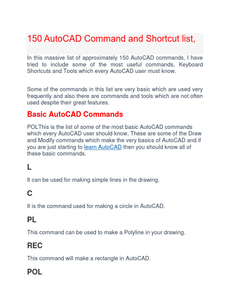 AutoCAD Command and Shortcut List | PDF