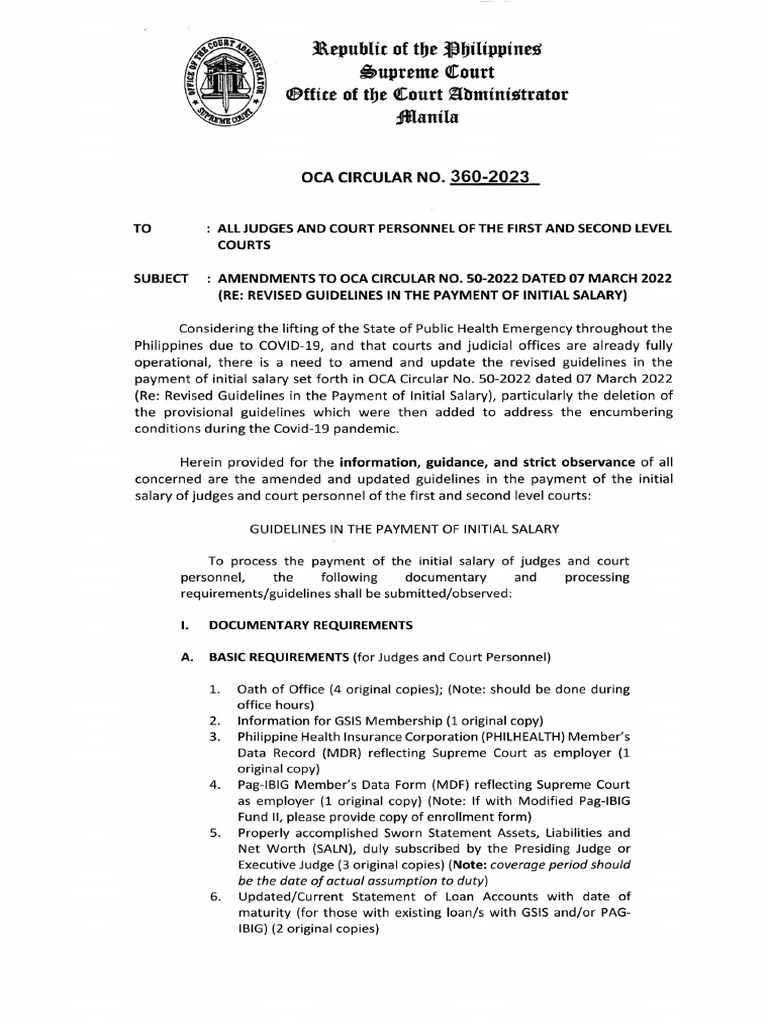 OCA Circular No. 360-2023 | PDF | Payroll Tax | Public Law