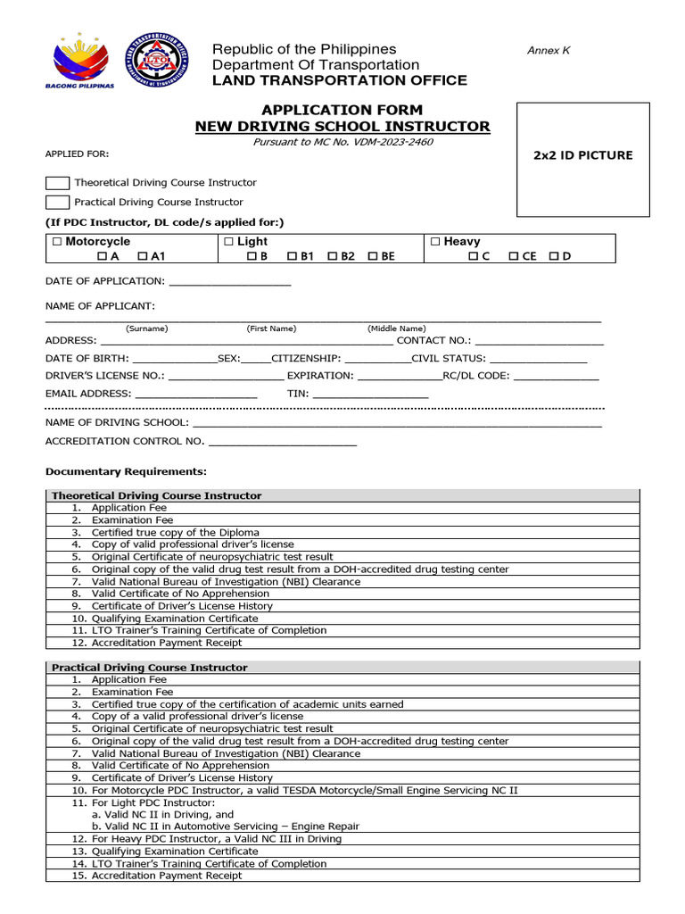Annex K Application Form New DSI VDM | PDF | Driver's License