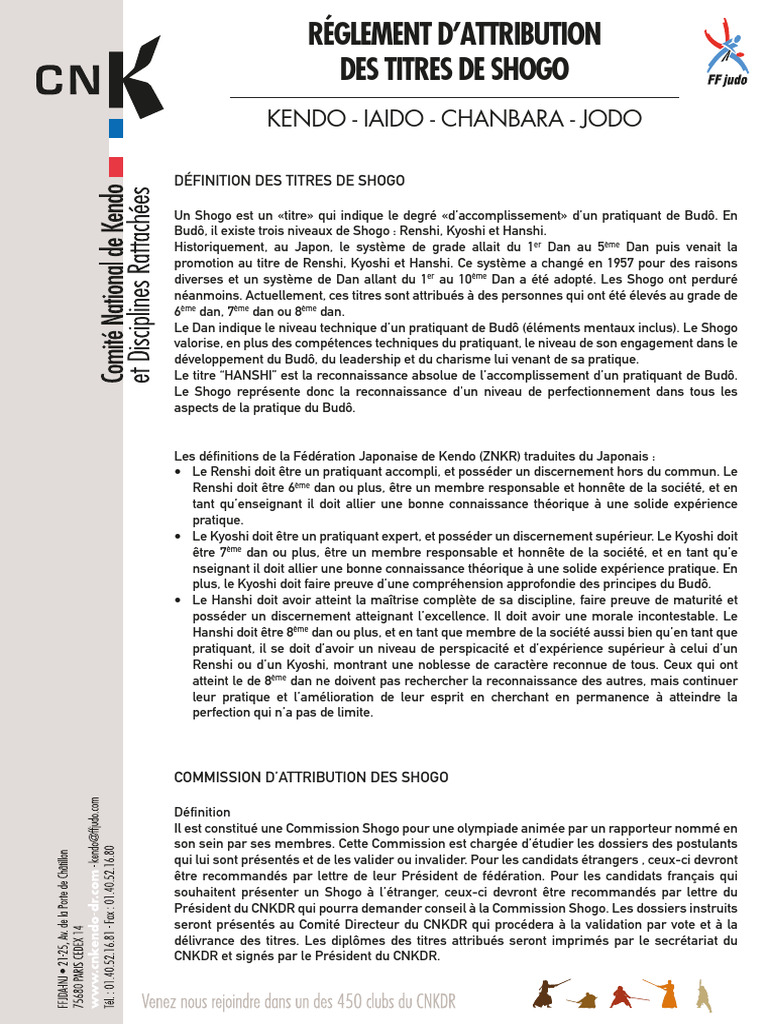 Définition des titres de Shogo en Budô | PDF