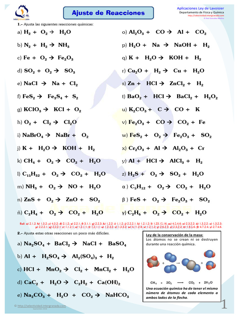 Ajuste de Reacciones (Con Soluciones) | PDF | Naturaleza | Química