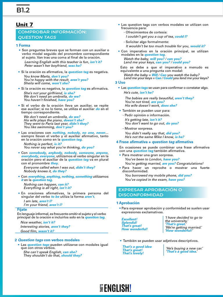 B1.2 U7 GrammarReference-3984046 | PDF | Lingüística | Gramática