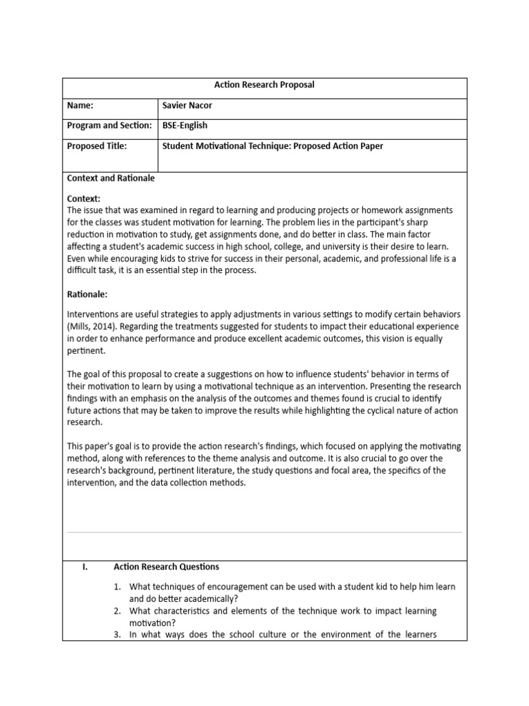 Action Research Proposal | PDF