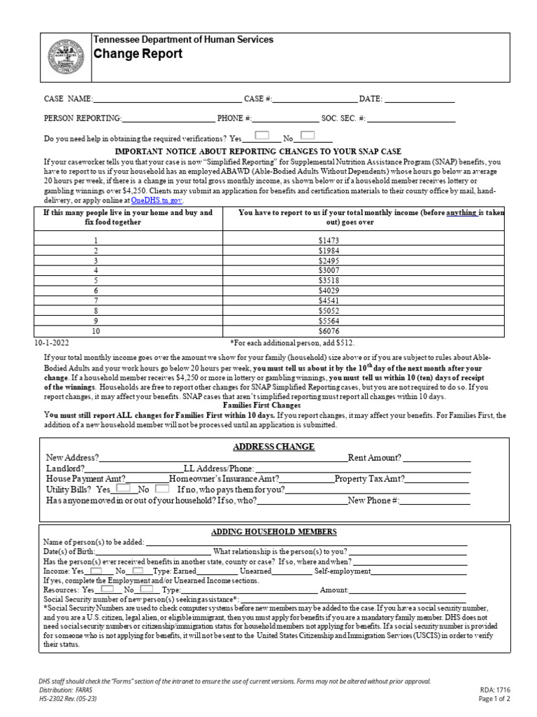 SNAP Change Report Instructions | PDF | Social Security (United States ...