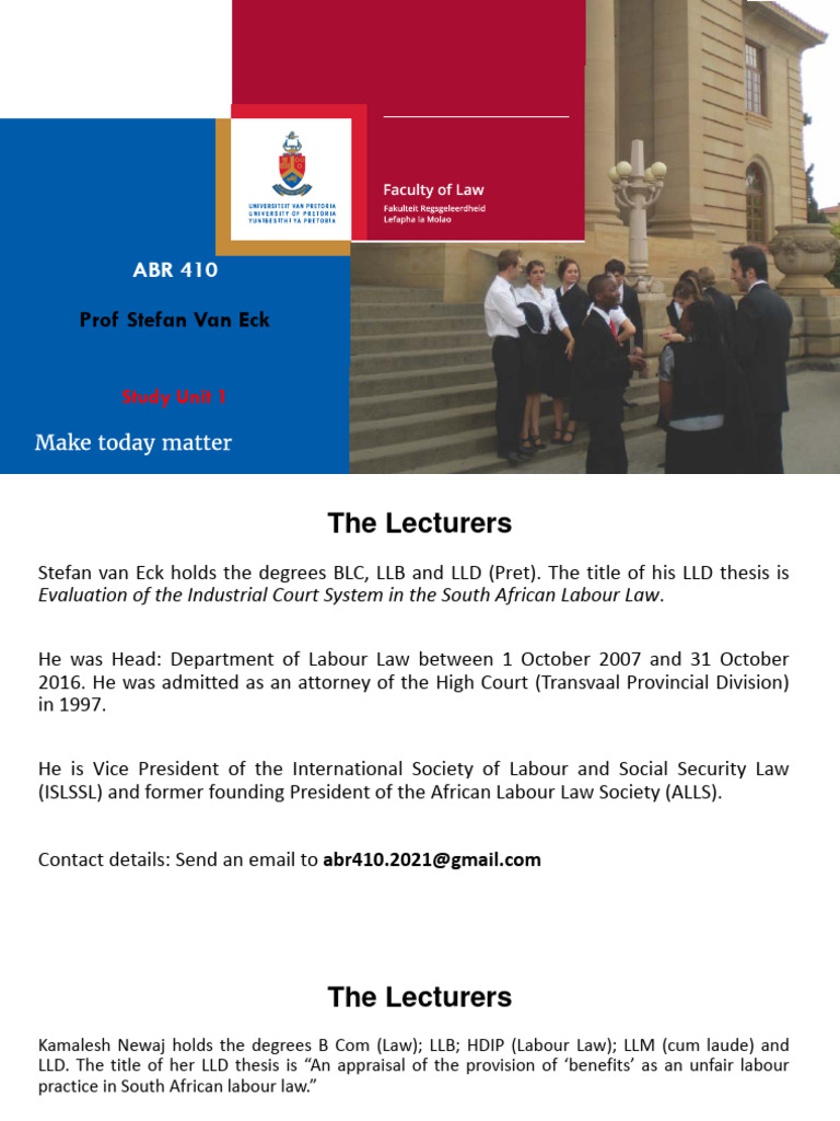 ABR 410 Study Unit 1 | PDF | Labour Law | Trade Union