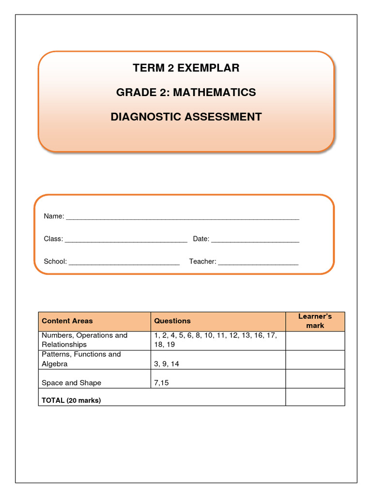 Term 2 Exemplar Grade 2: Mathematics Diagnostic Assessment | PDF ...