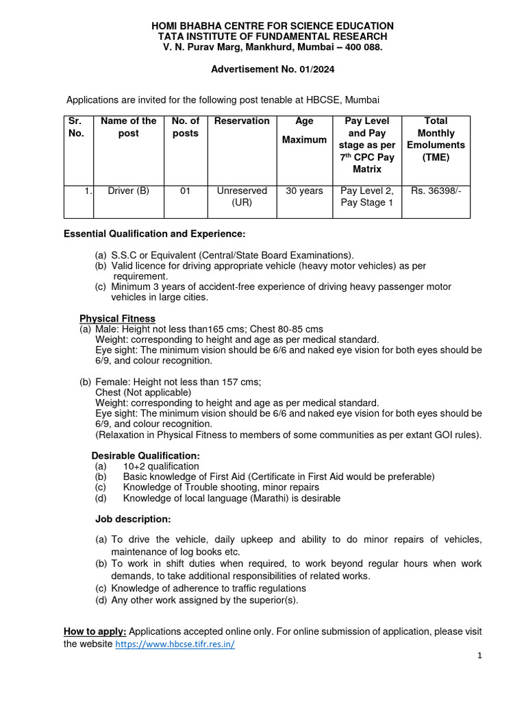 Driver B Advt - 01 2024 | PDF