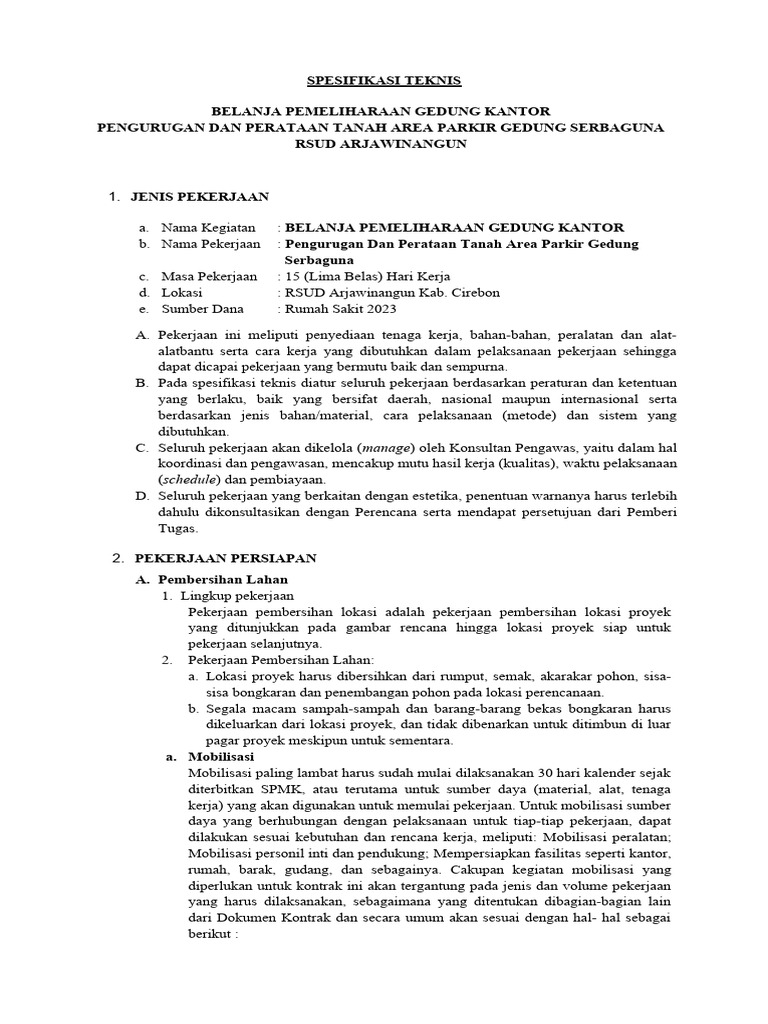 Spesifikasi Teknis Lahan | PDF | Griya & Taman | Teknologi & Rekayasa