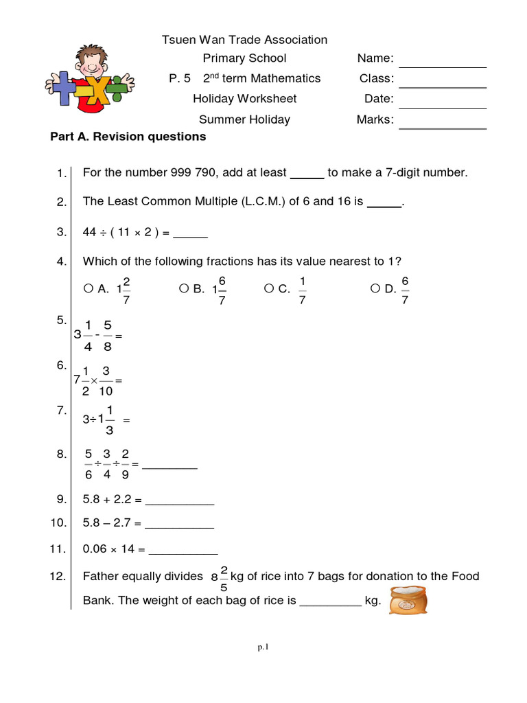 0717 Math P5 Eng Holiday Ws | PDF | Volume | Area