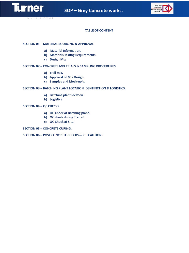 SOP For Concreting | PDF | Concrete | Materials