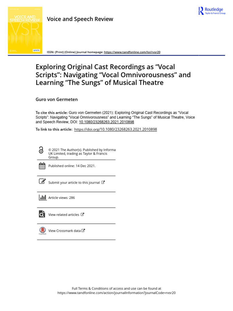 Exploring Original Cast Recordings As Vocal Scripts Navigating Vocal ...