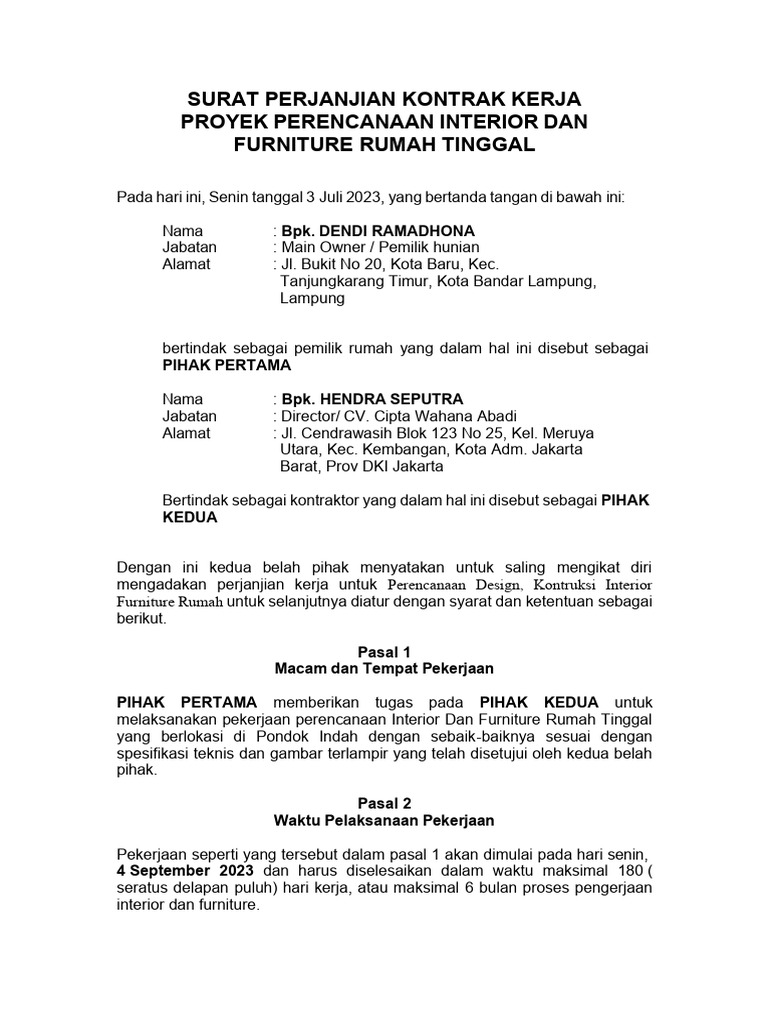 Kontrak Kerja Interior Rumah Tinggal | PDF | Hukum | Teknologi & Rekayasa