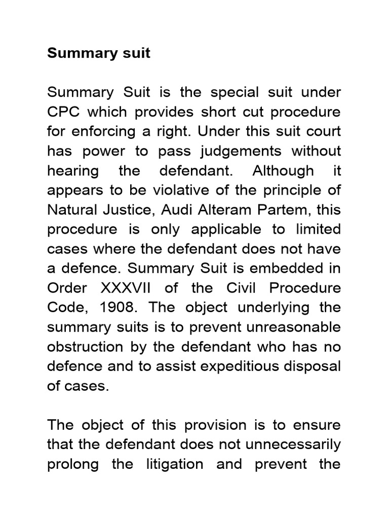 Summary Suit | PDF | Lawsuit | Judgment (Law)