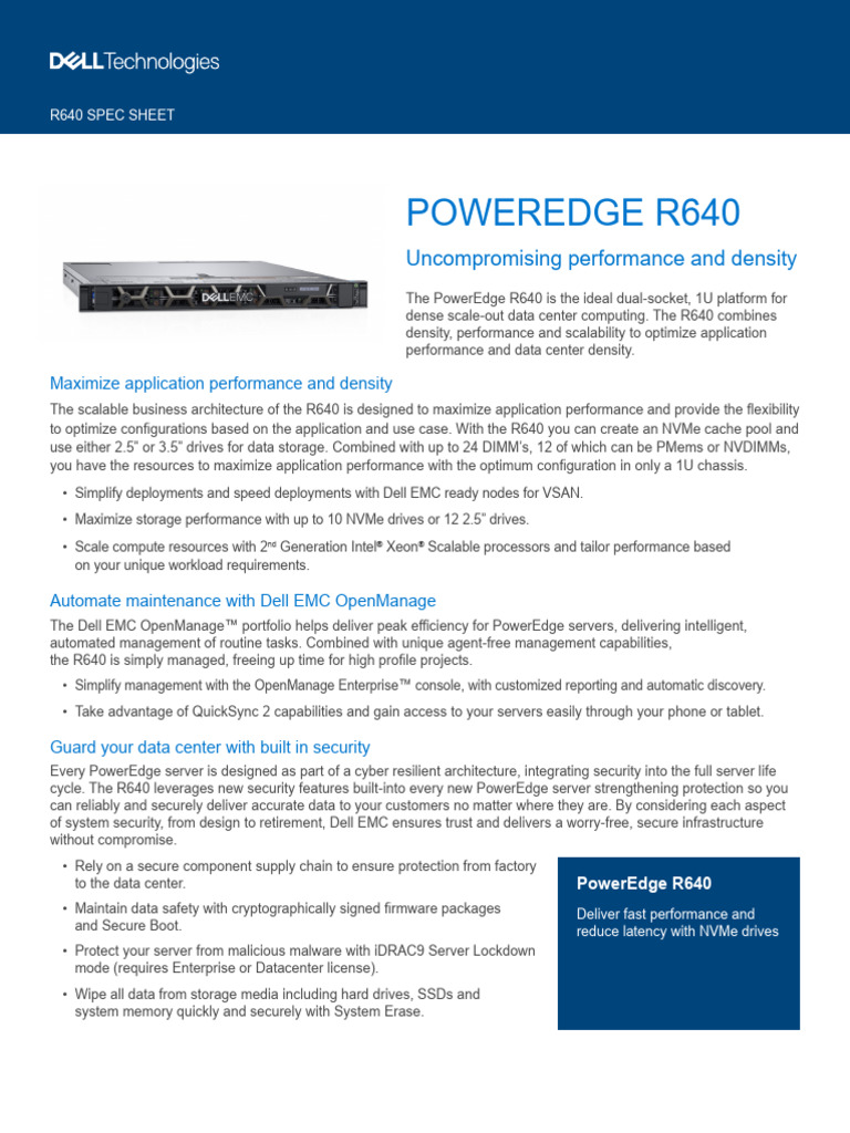 Poweredge r640 Spec Sheet | PDF