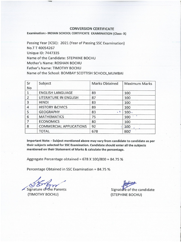 10th Conversion Certificate | PDF