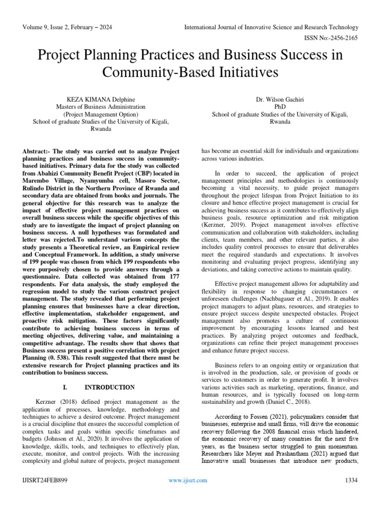 Project Planning Practices and Business Success in Community-Based ...