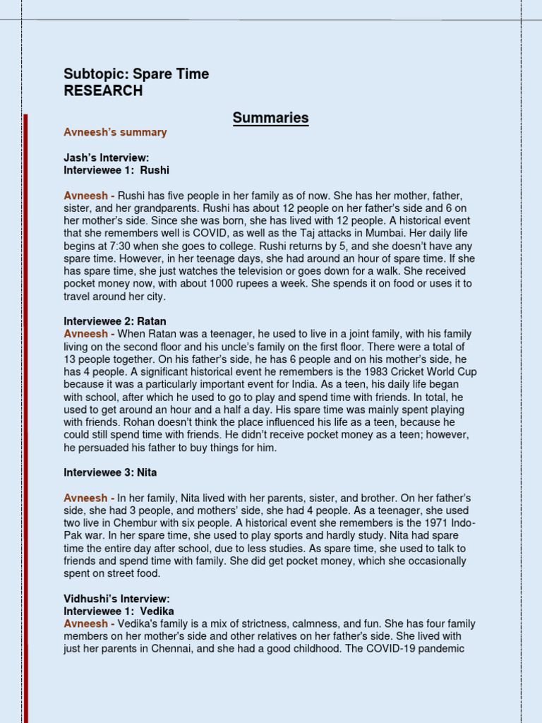 Spare Time-Research-Eumind Final | PDF | Adolescence | Leisure