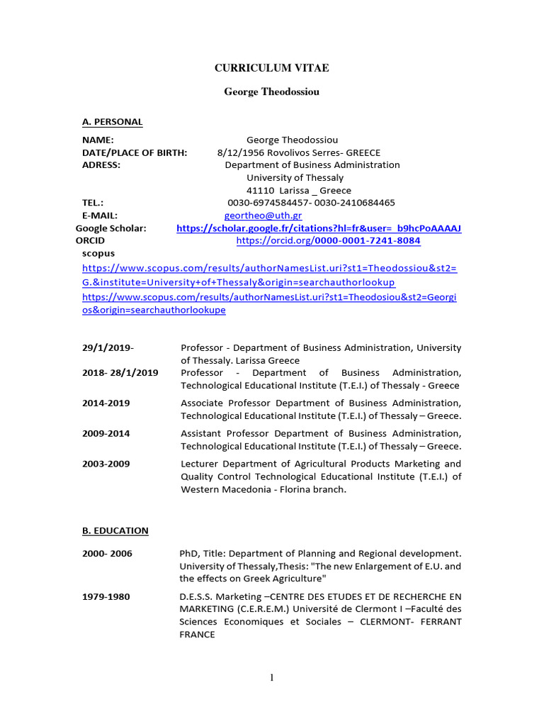 CV - George Theodossiou - en | PDF | Greece | Economics