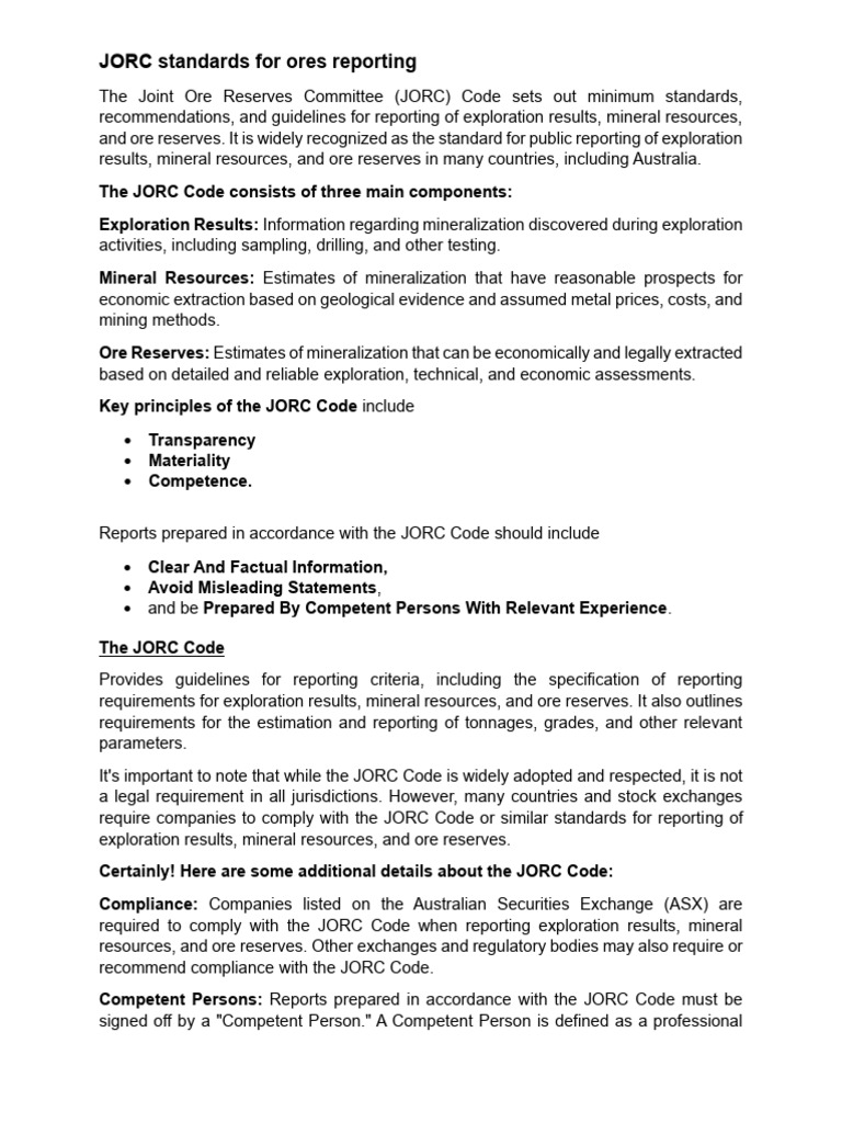 JORC Code & Standards | PDF