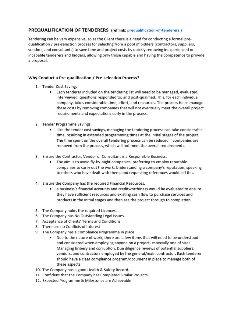 Prequalification of Tenderers | PDF | Risk | Safety