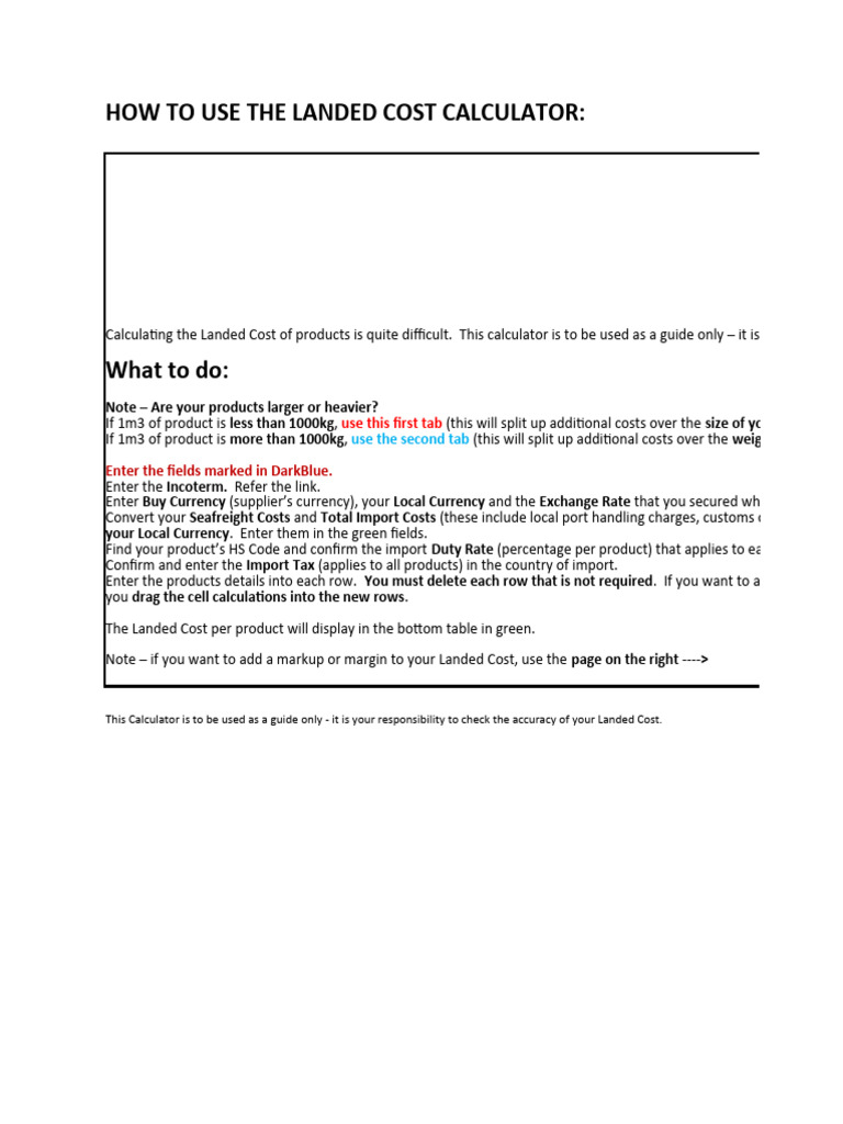 Landed Cost Calculator | Download Free PDF | Exchange Rate | Currency