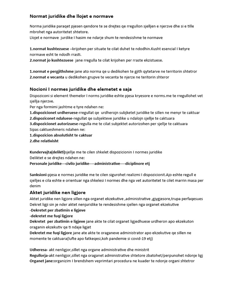 Normat Juridike Dhe Llojet e Normave | PDF
