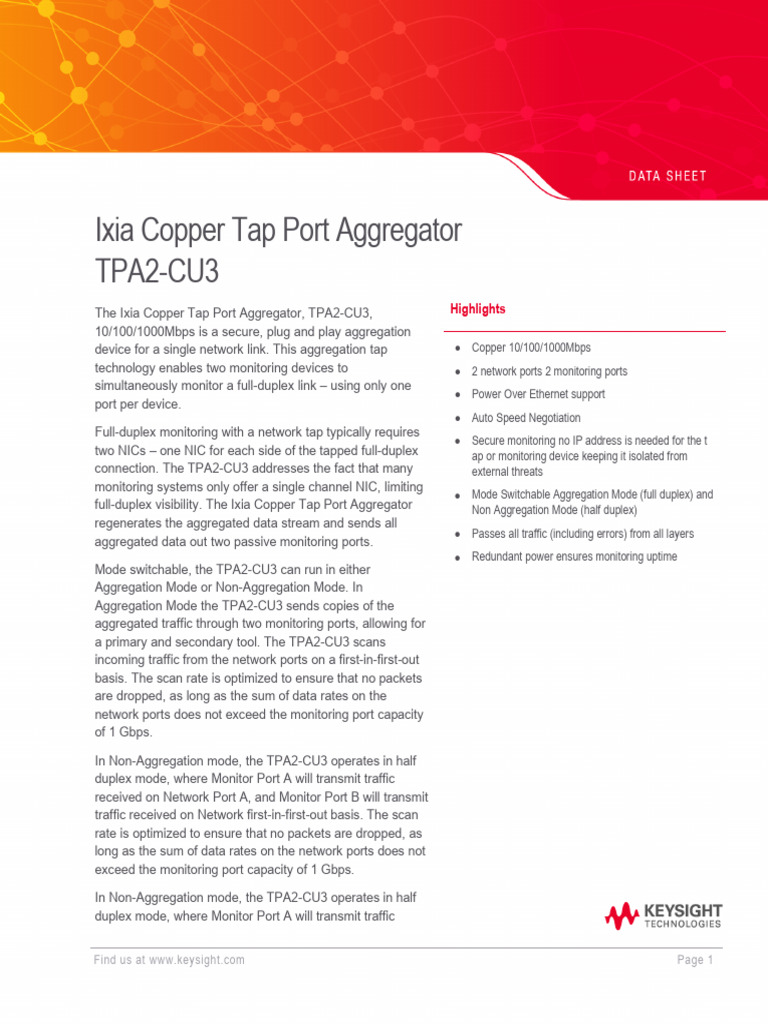 Ixia Copper Tap Port Aggregator TPA2-CU3 | PDF | Computer Network ...